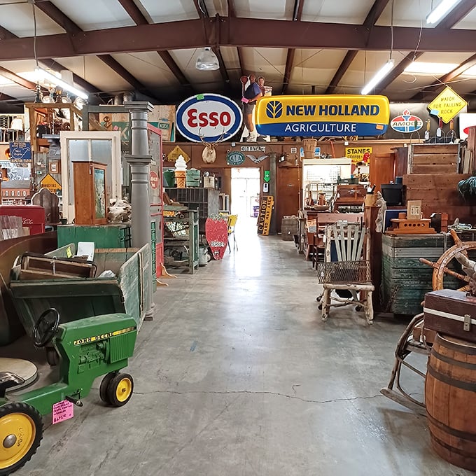 Step inside and prepare for time travel. Vintage signs hang overhead while concrete floors have supported countless treasure hunters seeking their next conversation piece.