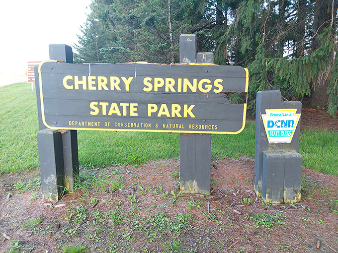 The gateway to darkness. This unassuming sign marks the entrance to one of the East Coast's most extraordinary astronomical experiences.
