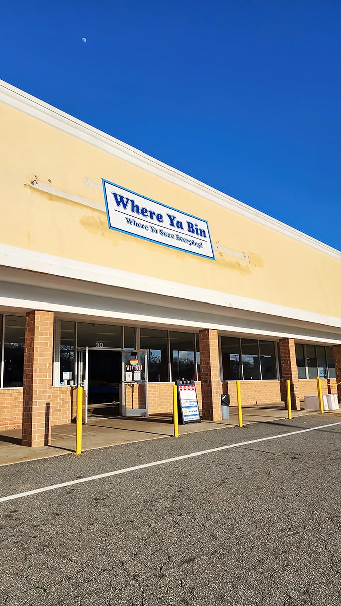 Blue skies and bargain dreams await at this yellow-fronted wonderland. The modest storefront belies the chaos of commerce happening inside.
