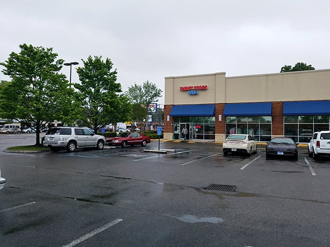 Even on rainy days, the parking lot stays busy. When bargains call, dedicated thrifters always answer.