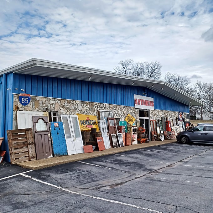 Architectural salvage spills onto the sidewalk like appetizers before the main course&mdash;vintage doors and signs hinting at treasures inside.