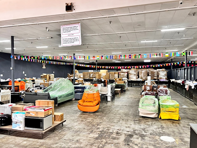 Welcome to retail's wild west! Colorful international flags hang above a sea of potential bargains waiting to be discovered.