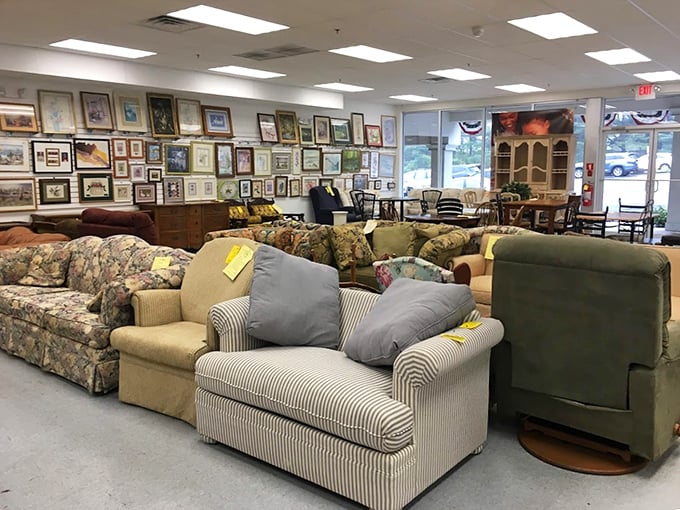Sofa paradise! Where floral patterns from decades past find new admirers, and that perfect striped loveseat waits for its forever home.