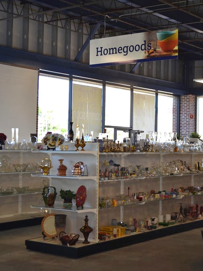 The homegoods section gleams with possibility &ndash; each shelf a carefully curated collection of someone else's former treasures waiting for their second act in your dining room.