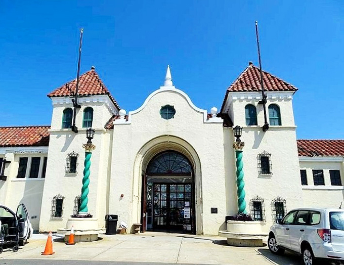 The market's Spanish-style entrance stands like a portal to retail adventure, its twin towers guarding decades of bargain-hunting history.
