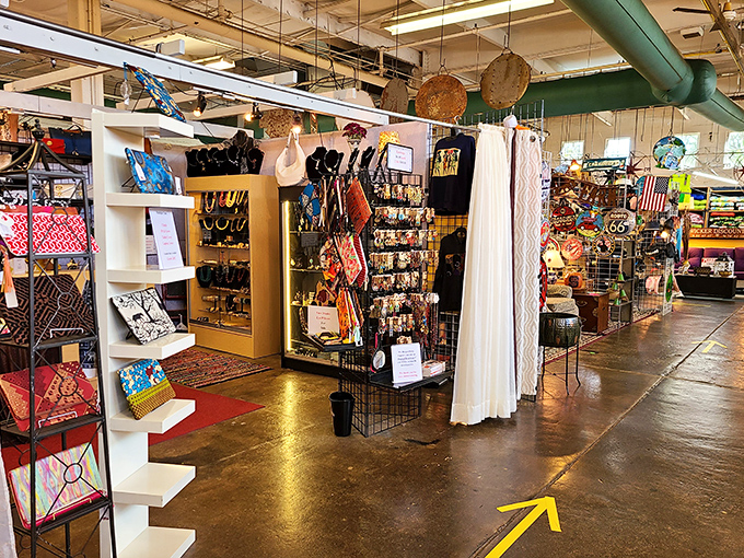 Aisles of possibility stretch before you, each vendor's space a carefully curated universe. That yellow arrow isn't just direction&mdash;it's pointing to your next "how did I live without this?" moment.