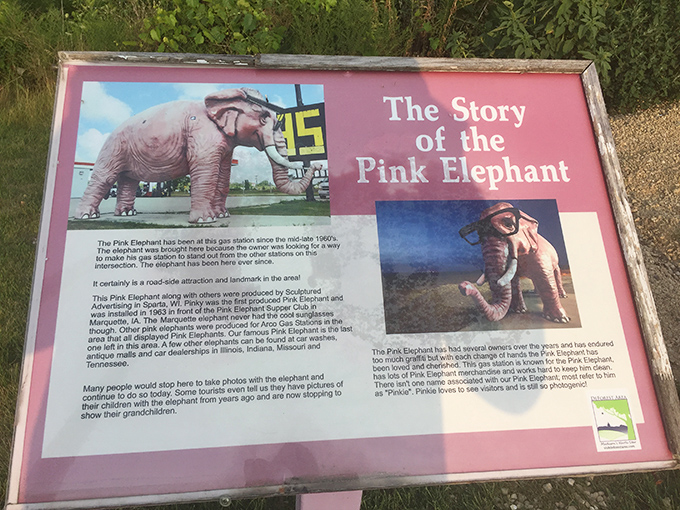 History preserved in pink! This informational marker tells the tale of our bespectacled friend who's been stopping traffic since 1963.