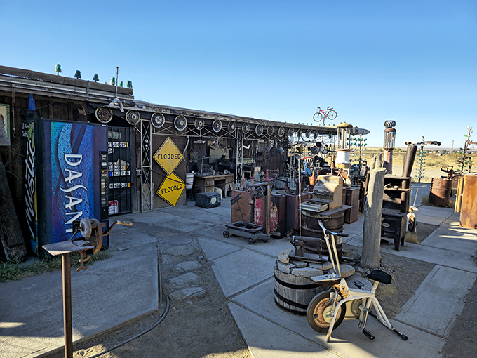 The workshop of wonder! Vintage signs and weathered treasures await their moment to shine in this rustic outpost of imagination.