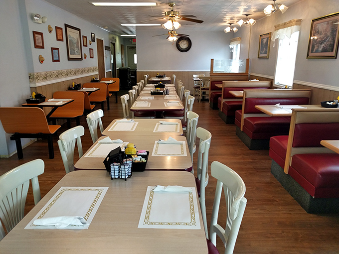 Inside, time seems to stand still in the best possible way&mdash;red vinyl booths and simple tables create the perfect backdrop for memorable meals and conversations.