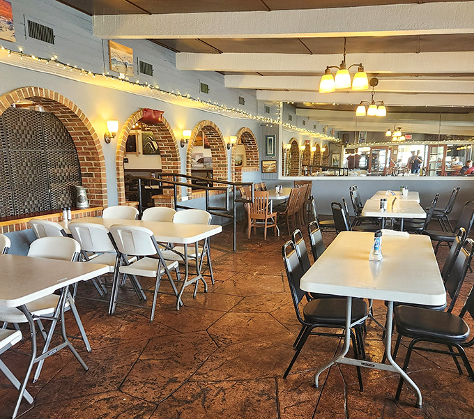 Brick archways and twinkling lights create the perfect setting for seafood stories to unfold. No pretension, just good food and lake views.