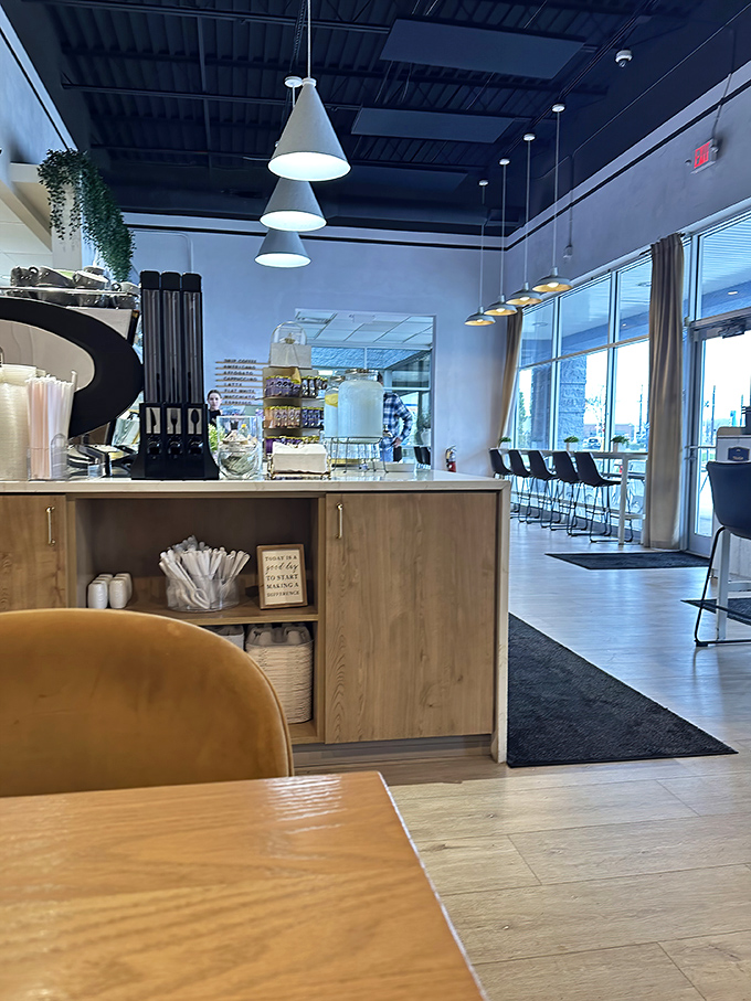 Modern meets cozy in this thoughtfully designed interior. The pendant lights cast just the right glow for both Instagram photos and actually reading the menu.