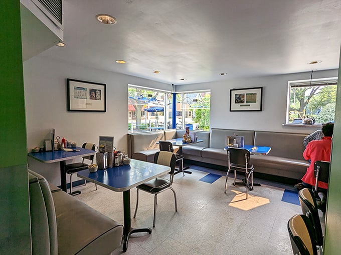 Inside, blue formica tables and chrome-trimmed chairs transport you to a simpler time when calories didn't count and conversations weren't interrupted by selfies.