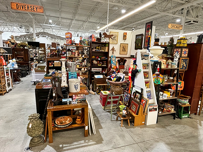 Street signs hovering above a wonderland of organized chaos &ndash; this isn't shopping, it's time travel with price tags.