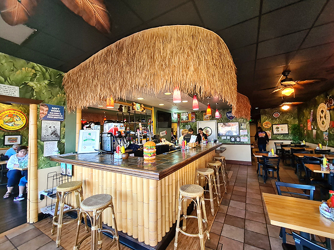 Step inside and suddenly you're in a tropical getaway. That thatched tiki bar isn't just decoration &ndash; it's a portal to flavor paradise.