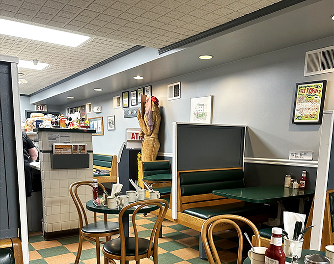 Classic green vinyl booths and checkerboard floors tell you everything you need to know&mdash;this place cares more about perfect eggs than perfect Instagram lighting.