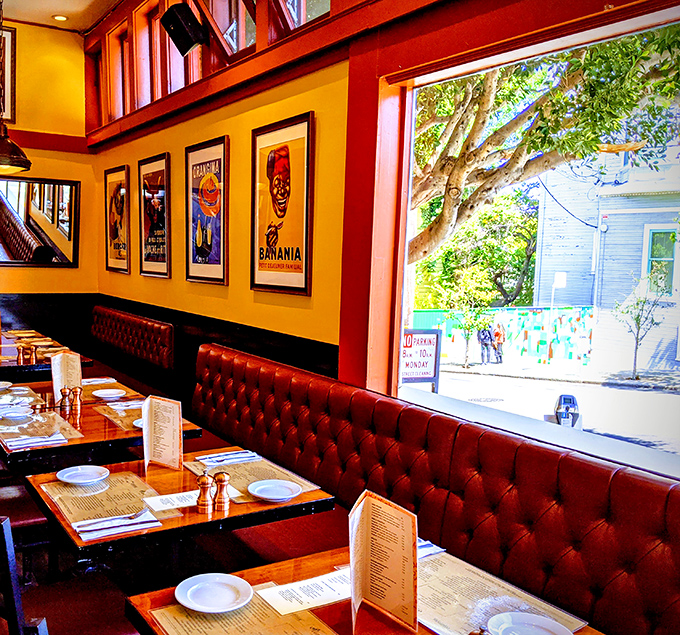 Yellow walls adorned with vintage French posters and those red leather banquettes&mdash;this isn't France, but your taste buds won't know the difference.