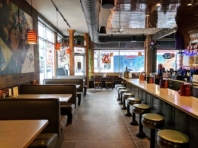 Classic diner meets hipster haven with this perfect balance of vintage booths, counter seating, and exposed ductwork. It's Milwaukee comfort with urban edge.