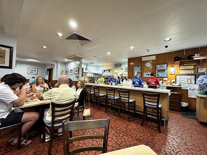 Where wood paneling meets seafood perfection. This dining counter has witnessed more food epiphanies than a cooking show marathon.