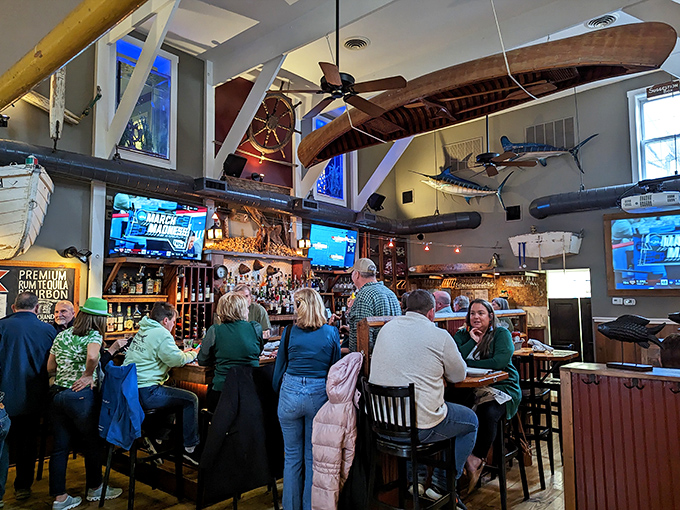 Where nautical meets gastronomical &ndash; the bar area buzzes with energy under wooden boats and fishing memorabilia that actually belong there.