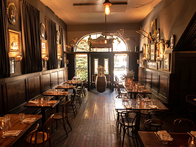 Warm lighting and vintage charm make every meal feel like a special occasion here. 
