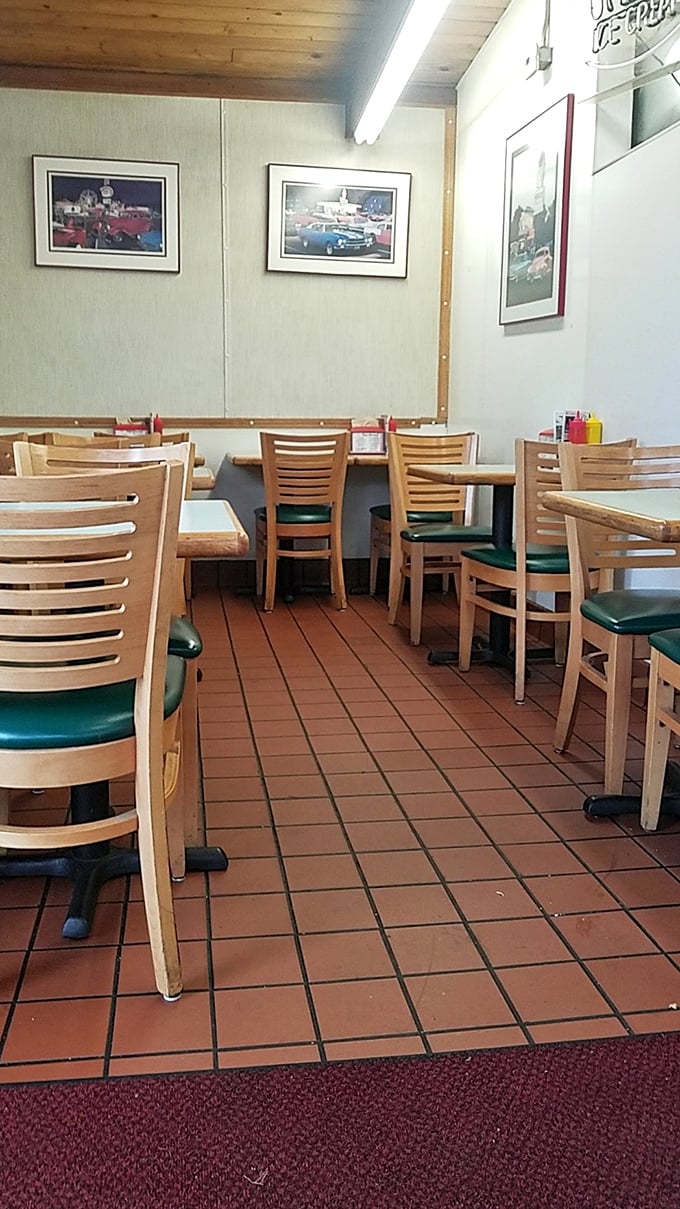 Simple wooden tables, classic car photos, and that unmistakable diner charm&mdash;Mike's interior feels like stepping into a comfort food time machine.