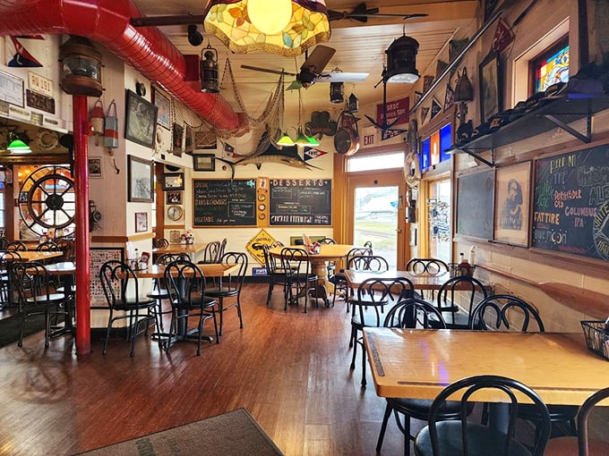 Nautical treasures adorn every inch of this dining room, where fishing nets catch memories instead of perch.
