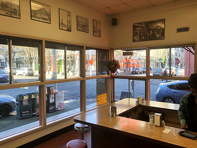 History watches over your meal from these walls, while the wraparound windows let you keep tabs on Portland's street theater outside.