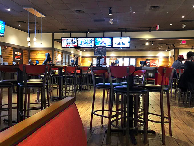 Inside, the warm wood tones and comfortable seating create that perfect "fancy enough for date night, casual enough for Tuesday" vibe.