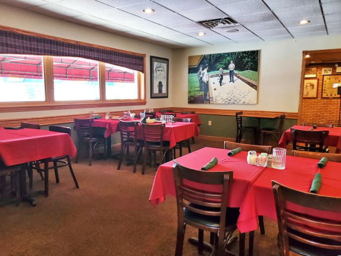 Classic red tablecloths and comfortable seating create that "nonna's dining room" atmosphere where memories are made between bites of perfect pasta.