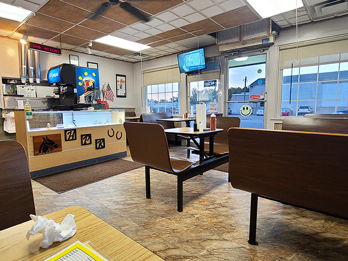 No-frills dining at its finest. Simple booths, basic tables, and a counter that's seen decades of satisfied nods after first bites.