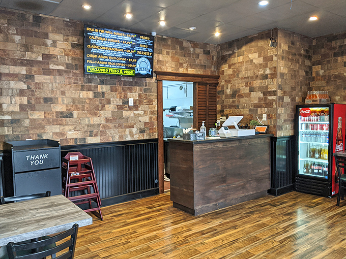 Rustic brick walls and wooden floors set the stage for burger greatness. No pretentious gastropub vibes&mdash;just the promise of honest food that speaks volumes.