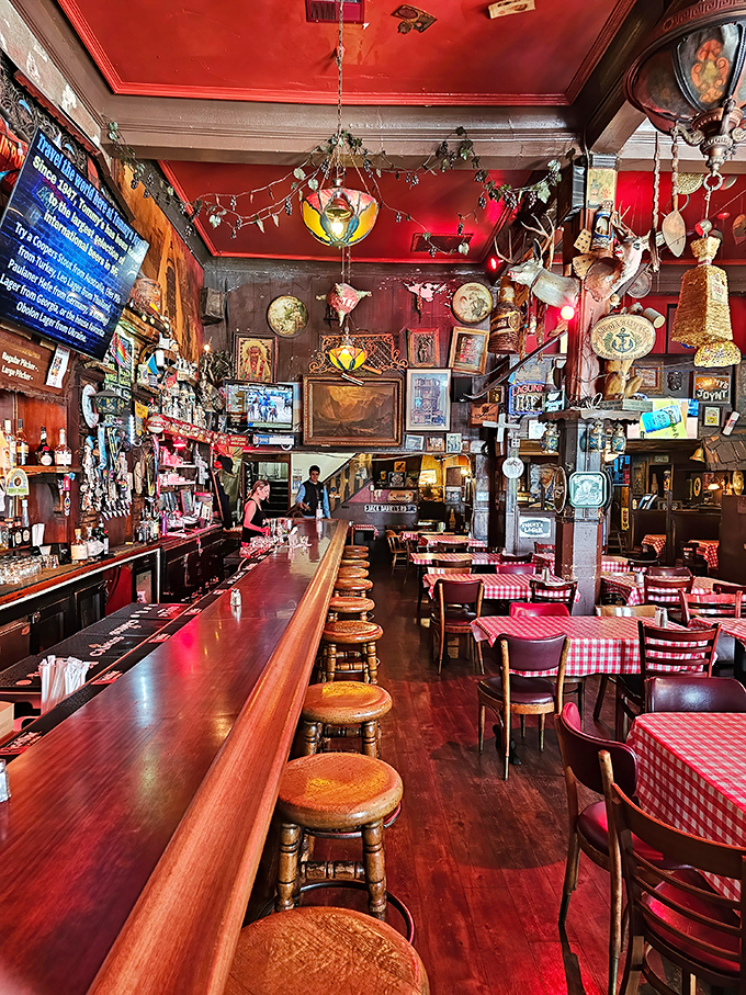 Step inside and time travel to an era when restaurants weren't afraid of personality. Every inch tells a story, and the red ceiling keeps all those tales from escaping.