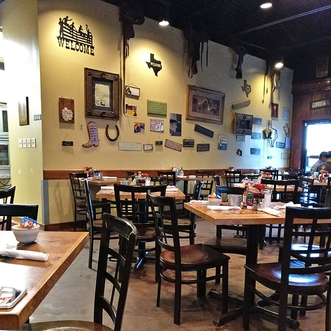 Western memorabilia adorns every wall, creating an atmosphere that's part museum, part dining room, and completely committed to its cowboy theme.