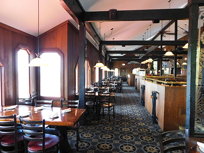 Inside, warm wood paneling and nautical charm create the perfect backdrop for seafood feasts. Like stepping into a captain's quarters, but with better food!