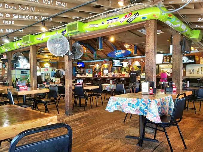 Step into this delightfully eclectic dining room where every table tells a story of satisfied appetites.