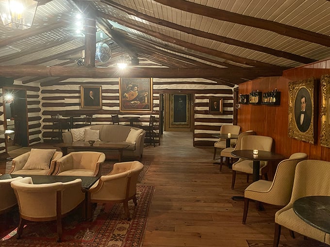 Where history meets hospitality &ndash; exposed log walls and comfortable seating create a lounge space that whispers "stay awhile" with every wooden beam.