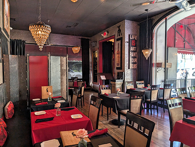 Step inside and Paris materializes in Riverside. Those crystal chandeliers and red tablecloths aren't messing around&mdash;this is serious French business.