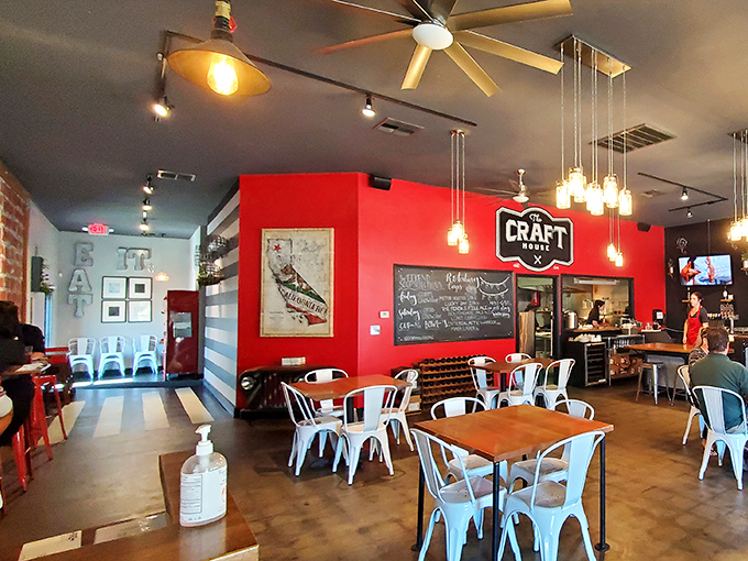 Inside, vibrant red walls and industrial-chic blue chairs create a space that's both energetic and comfortable&mdash;the restaurant equivalent of your coolest friend's living room.