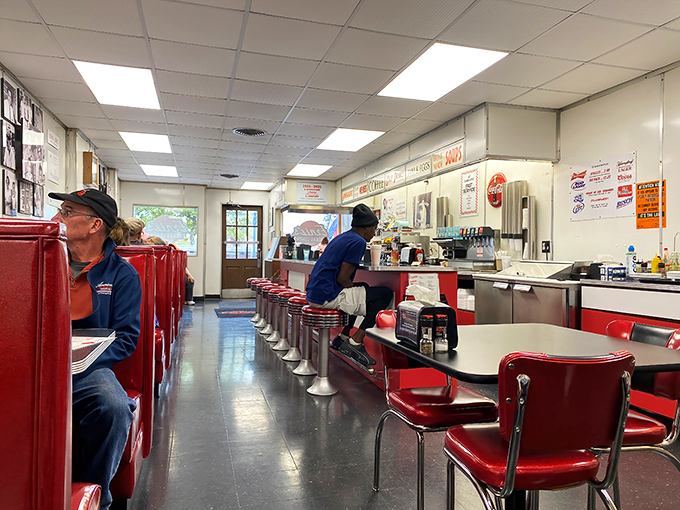 Classic Americana serves up comfort by the plateful—red vinyl booths and chrome counter stools that have witnessed decades of satisfied sighs.