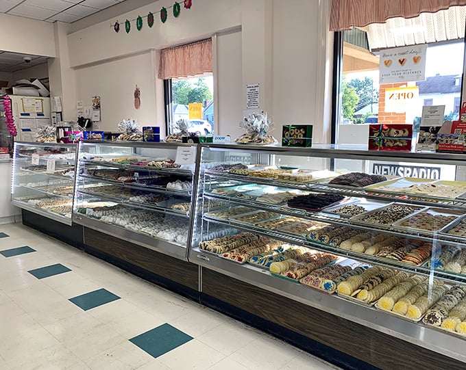A treasure trove of temptation awaits behind the glass cases, where cookies, pastries, and cakes line up like delicious soldiers ready for deployment to your taste buds.
