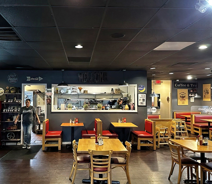 Inside, wooden tables and an open kitchen create that perfect "breakfast joint" vibe&mdash;casual enough for pajamas, nice enough for a first date.