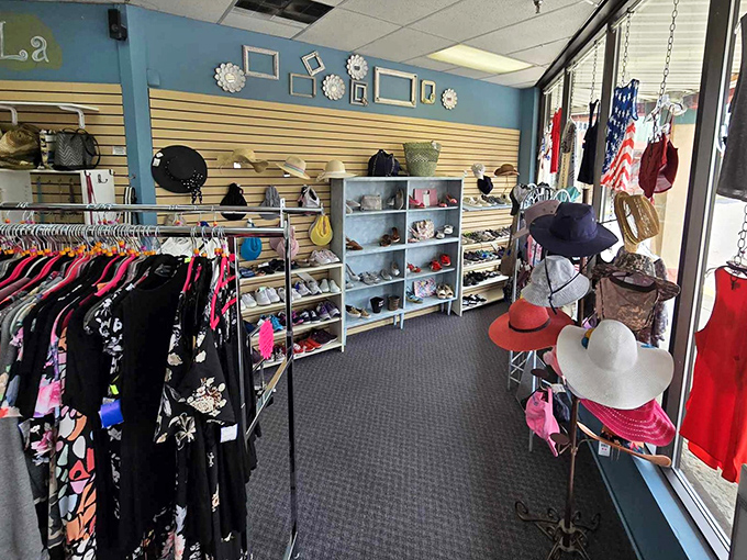 Where hats meet heaven! This colorful corner showcases the boutique's knack for displaying accessories with the care of a gallery curator.