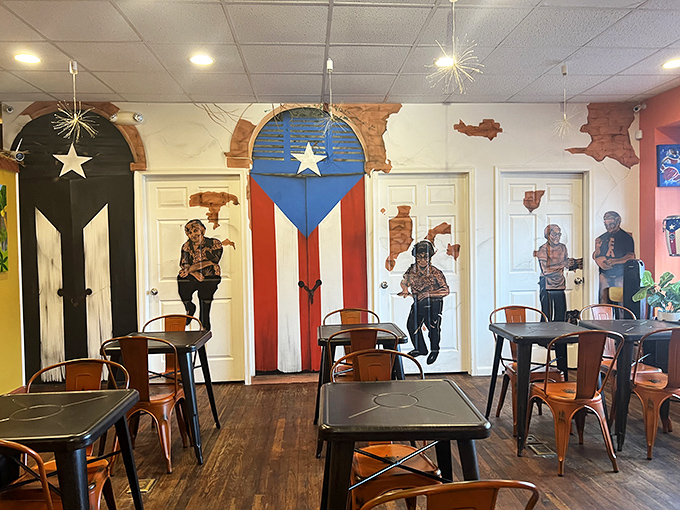 The Puerto Rican flag mural isn't just decoration&mdash;it's a promise of authenticity that the kitchen delivers on with every plate.
