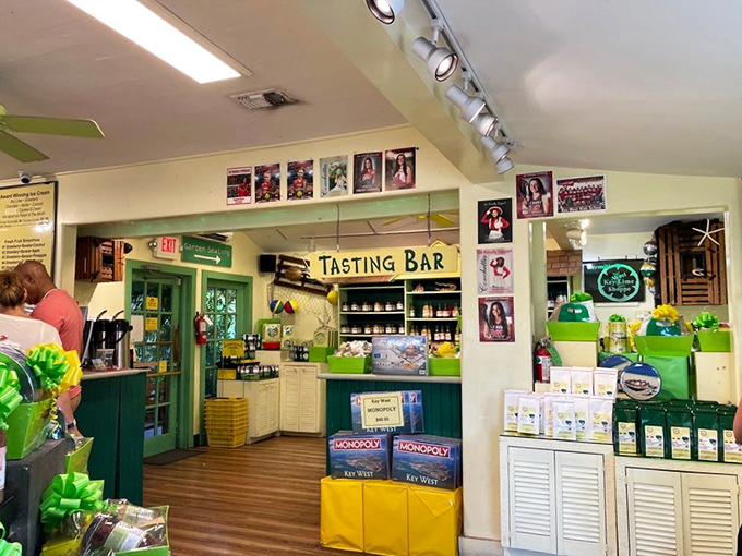 Inside this lime-green wonderland, the tasting bar beckons with promises of tangy delights. It's like Willy Wonka's factory, but for grown-ups who prefer citrus to chocolate.