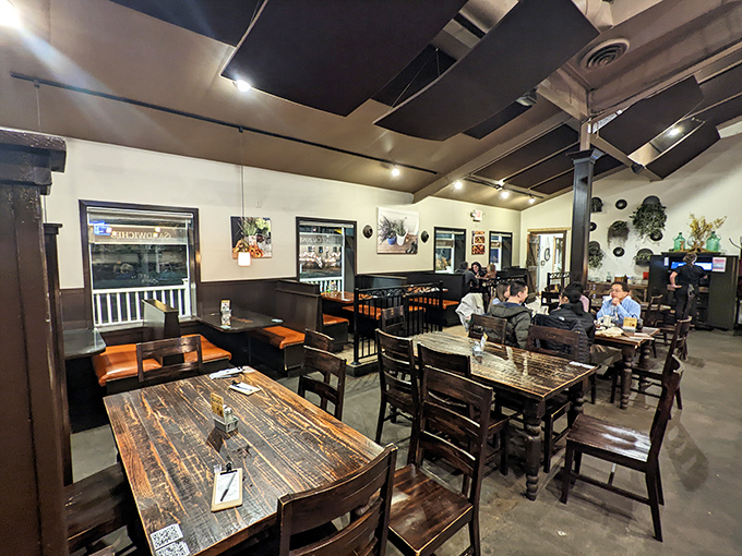 Rustic wooden tables and an unpretentious atmosphere set the stage for what matters most at Local Roots&mdash;the food that's about to rock your world.