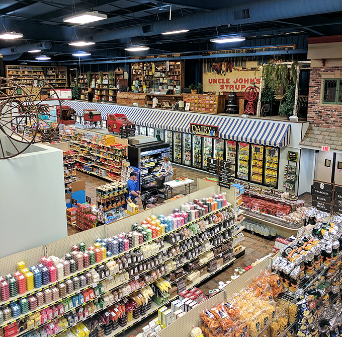 From this bird's-eye view, the market unfolds like a treasure map. X marks the spot where diet resolutions go to die.