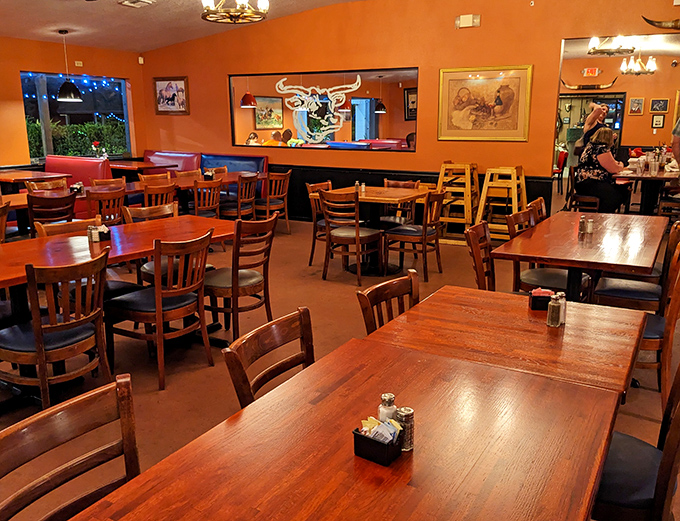 Orange walls and wooden tables create that perfect "come as you are" atmosphere where memorable meals and conversations flow as freely as the iced tea.
