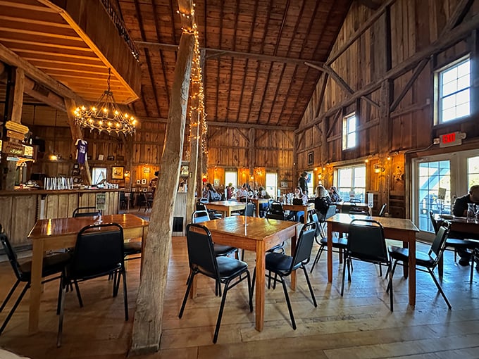 Inside, wooden beams and twinkling lights create the perfect atmosphere for wine tasting&mdash;like stepping into a Pinterest board that serves alcohol.