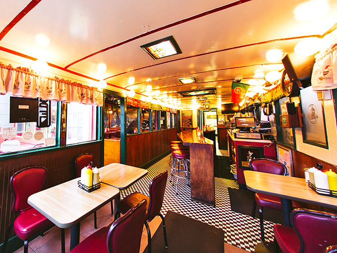 Step inside and you're transported to a bygone era&mdash;this narrow, railroad-car interior with checkered floors and cozy booths feels delightfully frozen in time.