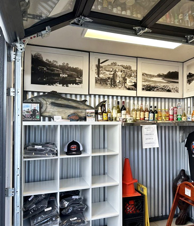 Inside, the corrugated metal walls and vintage harbor photos tell stories of Fort Bragg's fishing heritage&mdash;no interior decorator needed when you've got authenticity.